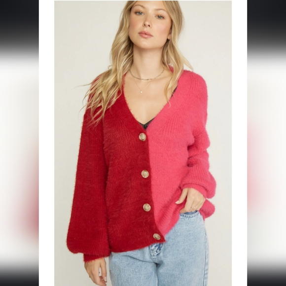 Sweaters | 143 Eyelash Colorblock Button Front Sweater Cardigan Ruby ...